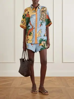 Farm Rio Beaches Path Printed Linen-blend Shorts