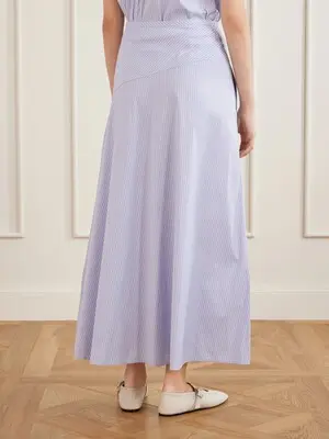 Theory Gathered Striped Cotton-blend Poplin Midi Skirt