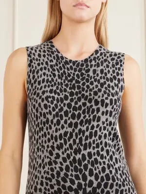 NILI LOTAN Nessa Leopard-jacquard Cashmere Tank - Gray
