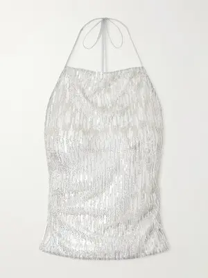 ILKYAZ OZEL Rayy Sequined Mesh Halter Top
