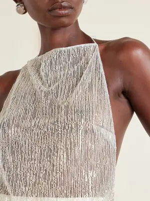 ILKYAZ OZEL Rayy Sequined Mesh Halter Top