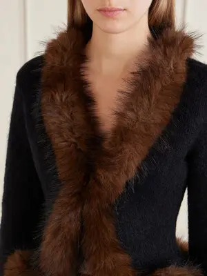 SELF-PORTRAIT Plush-trimmed Knitted Cardigan