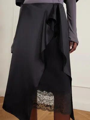 Acne Studios Ruffled Satin Midi Skirt With Lace Underlay