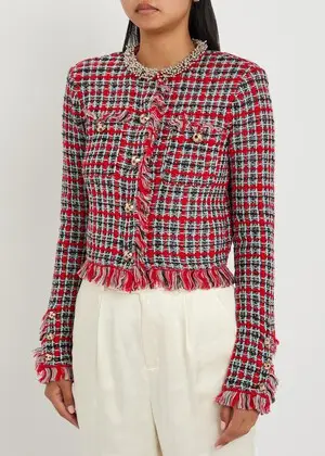 SELF-PORTRAIT Checked-knit Cotton-blend Jacket
