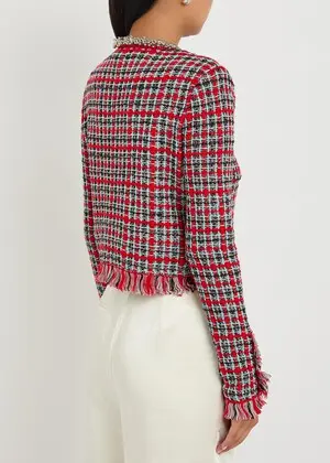 SELF-PORTRAIT Checked-knit Cotton-blend Jacket