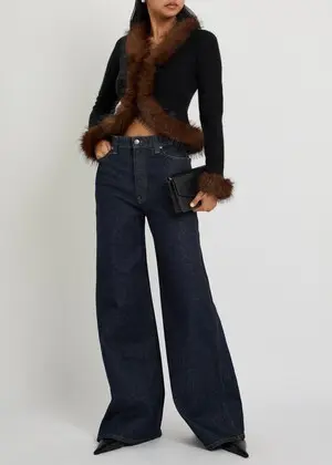 SELF-PORTRAIT Faux Fur Trimmed V-neck Cardigan - Black