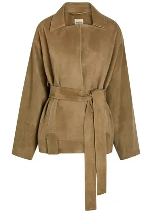 Khaite Alder Belted Suede Jacket - Khaki