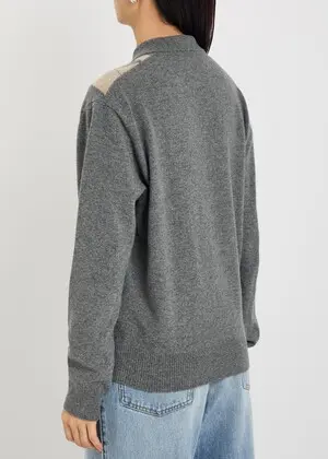 RÓHE Argyle Argyle Wool-blend Polo Jumper - Grey