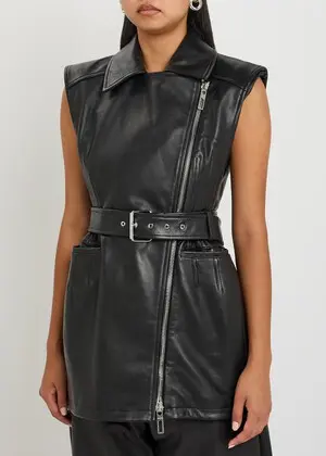 Sportmax Belted Leather Biker Vest Jacket