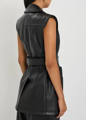Sportmax Belted Leather Biker Vest Jacket