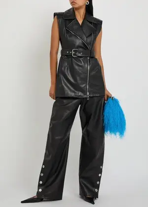 Sportmax Belted Leather Biker Vest Jacket