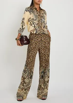 Etro Leopard-print Straight-leg Silk Trousers