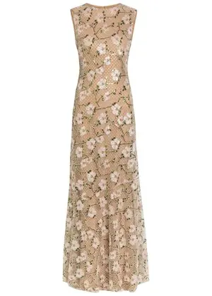 SELF-PORTRAIT Floral Crystal-embellished Tulle Maxi Dress - Pink