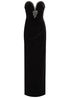 SELF-PORTRAIT Embellished Velvet Gown - Black