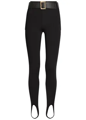 SELF-PORTRAIT Stirrup Belted Knit Leggings - Black