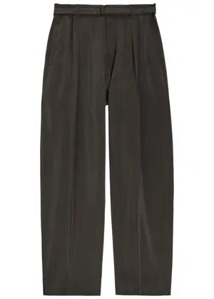 LEMAIRE Belted Silk-blend Trousers - Brown Dark