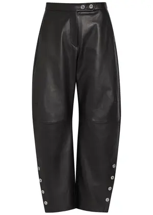 Sportmax Barrel-leg Leather Trousers With Crystal Embellishment