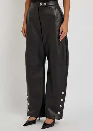 Sportmax Barrel-leg Leather Trousers With Crystal Embellishment