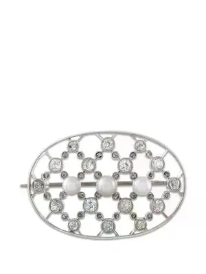 LB EXCLUSIVE Openwork Diamond And Pearl Brooch - Silver