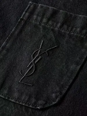 Saint Laurent Cassandre Overshirt In Cotton Linen Gabardine - Black