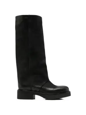METISSE Fold-over Leather Boots - Black