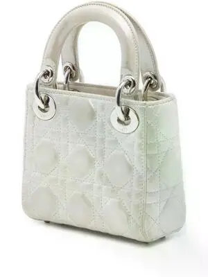 Dior 2016 Micro Iridescent Lambskin Cannage Lady Satchel - Silver
