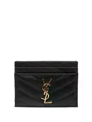 Saint Laurent 2023 Chevron Grain De Poudre Cassandre Card Holder - Black