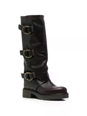 METISSE Buckle-fastening Leather Boots - Brown