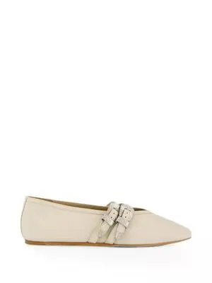 Le Monde Beryl Claudia Buckled Leather Ballet Flats - Neutrals