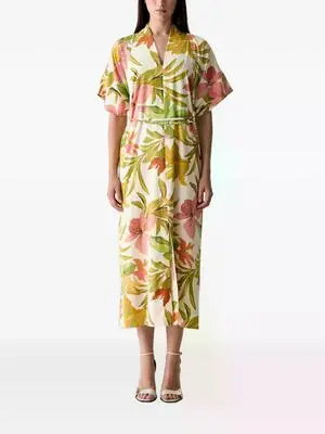 Joseph Ribkoff Floral-print Tie-waist Midi Dress - Neutrals