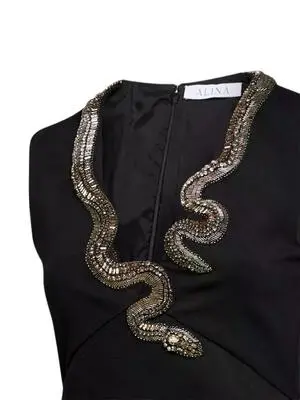 ALINA Snake Embroidered V-neck Mini Dress