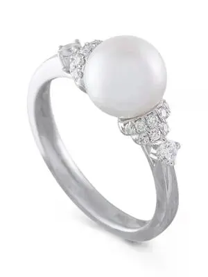 ASSAEL 18k White Gold Pearl And Diamond Ring - Silver