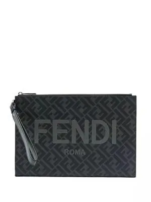 Fendi Zucca Logo Flat Pouch Clutch Bag - Grey