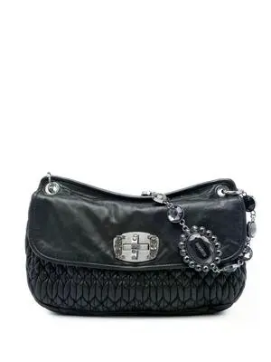 Miu Miu 2010-2026 Matelasse Nappa Crystal Flap Crossbody Bag - Black