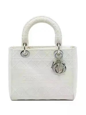 Dior Medium Embroidered Canvas Cannage Lady D Lite Satchel - White