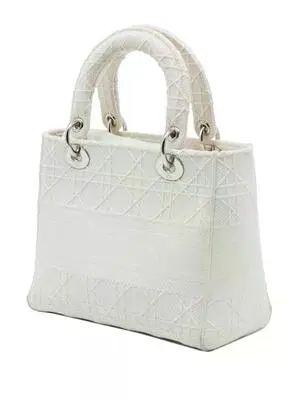 Dior Embroidered Canvas Cannage Lady D Lite Satchel - White