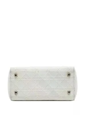 Dior Embroidered Canvas Cannage Lady D Lite Satchel - White