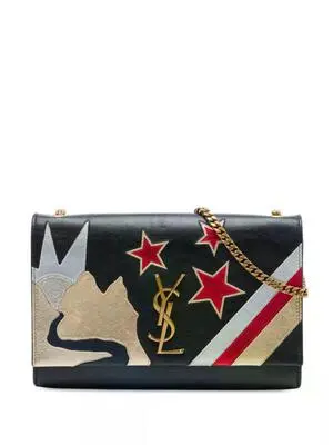 Saint Laurent 2019 Medium Smooth Calfskin Rockstar Patchwork Monogram Kate Crossbody Bag - Black