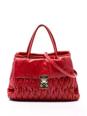 Miu Miu Matelassé Nappa Leather Bauletto Convertible Handbag - Red