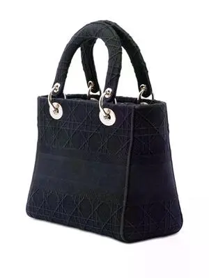 Dior 2019 Medium Embroidered Canvas Cannage Lady D Lite Satchel - Black