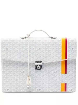 Goyard 2010 Ine Stripe Serviette Chypre Business Bag - White
