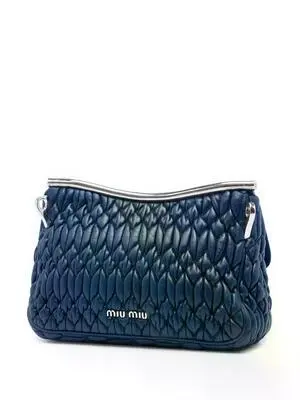 Miu Miu 2010-2026 Matelasse Nappa Crystal Frame Flap Satchel - Blue