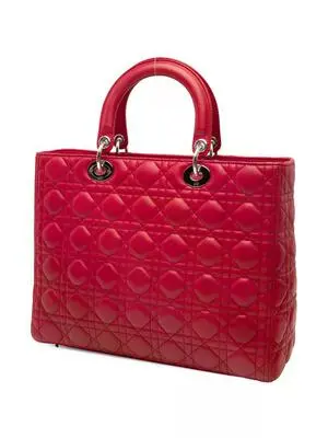 Dior Large Lambskin Cannage Lady Satchel - Red