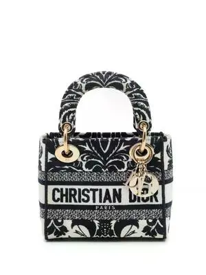 Dior 2022 Mini Embroidered Canvas Petites Fleurs Lady D Lite Satchel - Black