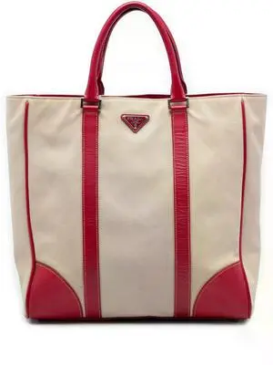 Prada 2013-2026 Saffiano Trimmed Canvas Tote Bag - Red