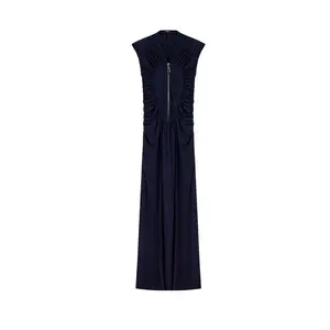 NOCTURNE Zip-front Draped Maxi Dress - Blue