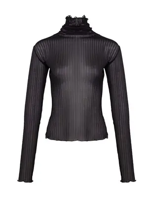 CENTRE PIECE Arden Sheer Plissé Top - Black