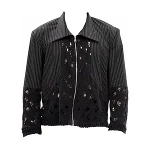 MAISON BOGOMIL Split Front Zip Jacket In Pinstripe & Distressed Knit - Black
