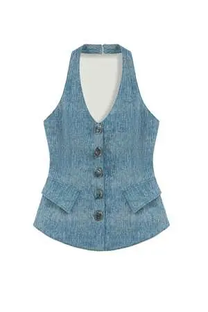 NOCTURNE Embellished Halter Neck Bustier Top - Blue