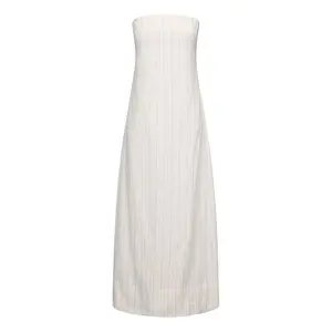 NUAJE NUAJE Rhea Strapless Midi Linen Dress In Stripe